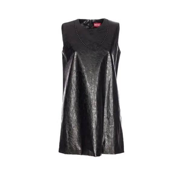 DIESEL® Leather Effect Sleeveless Crew Neck Dress - Black