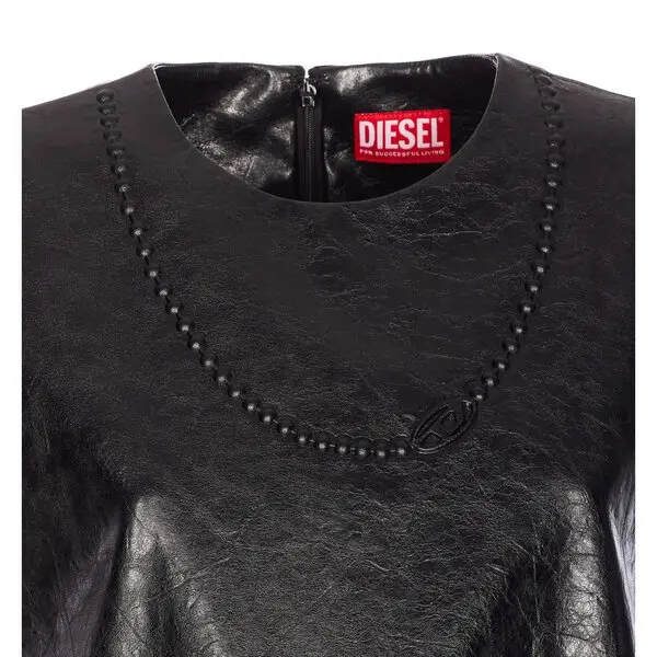 DIESEL® Leather Effect Sleeveless Crew Neck Dress - Black