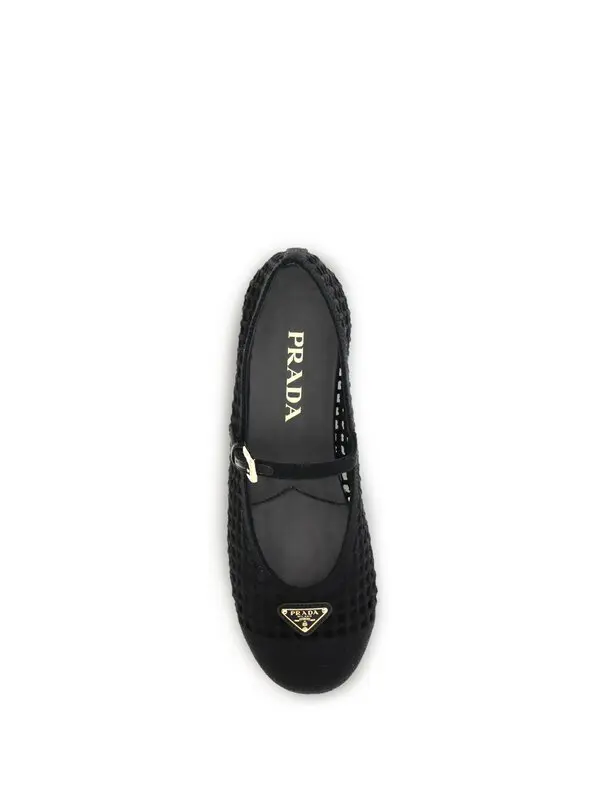 Prada Crochet Ballerinas With Buckle Detail