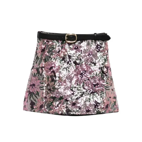 SELF-PORTRAIT A-line Skirt With Floral Pattern And Sequin Embellishment