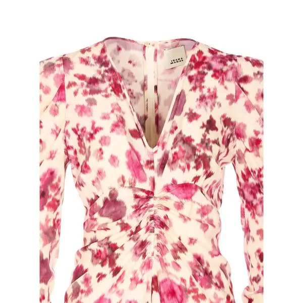 Isabel Marant Étoile Silk Blend Floral Print V-neck 3/4 Sleeve Dress - Pink