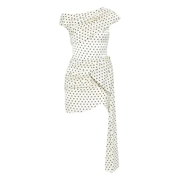 SELF-PORTRAIT Polka Dot One-shoulder Asymmetric Dress