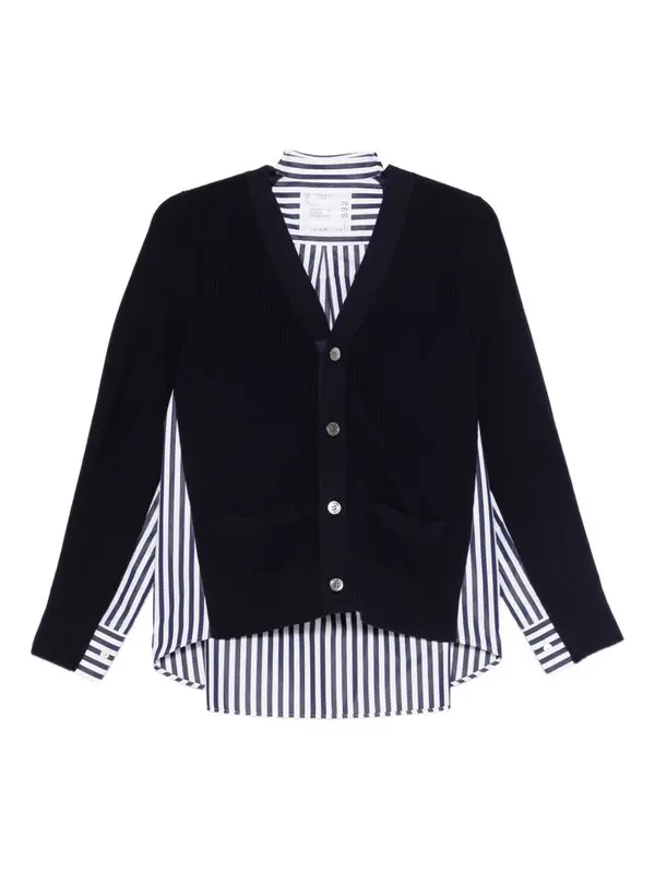 Sacai V-neck Cardigan With Stripe Detail - Multicolor