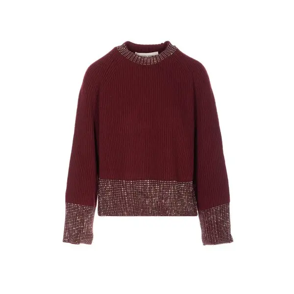 GOLDEN GOOSE Embroidered Rhinestone Crew Neck Sweater - Red