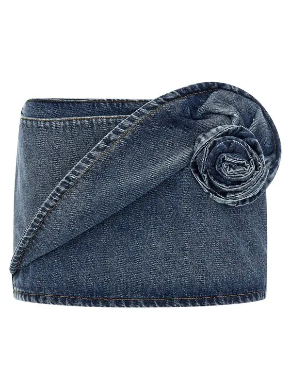 Magda Butrym Denim Mini Skirt With Floral Detail - Blue