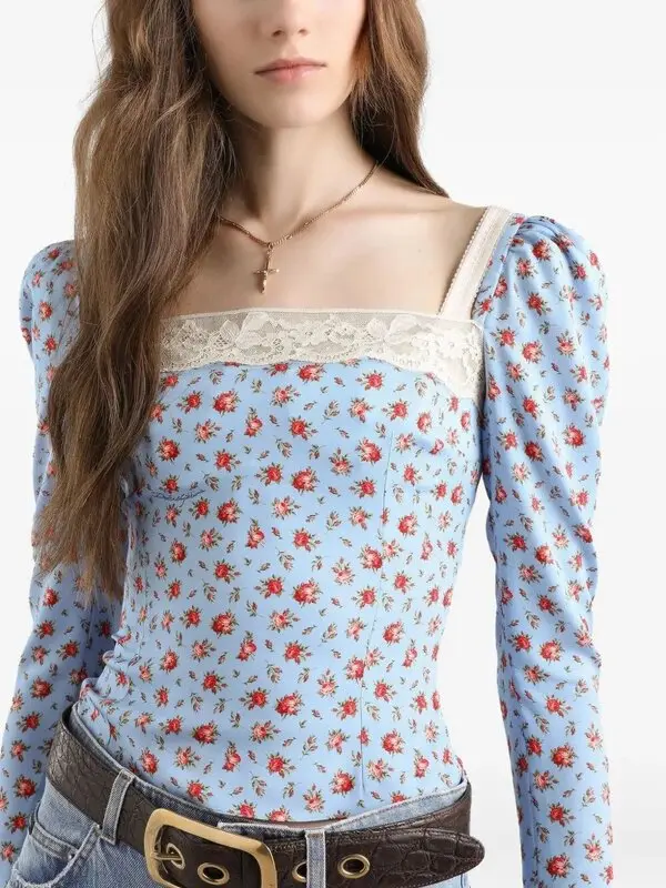 Dolce & Gabbana Floral Print Lace Trim Blouse