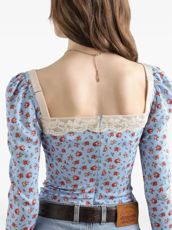 Dolce & Gabbana Floral Print Lace Trim Blouse