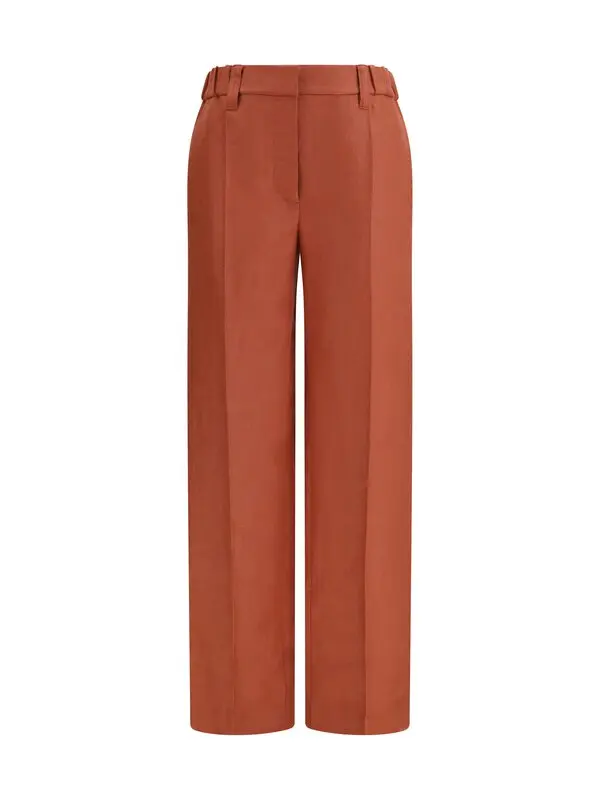 Brunello Cucinelli Linen Wide-leg Pants With Elastic Waistband - Red