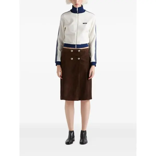 Prada Performance Track Jacket With Leather Elbow Patches - White