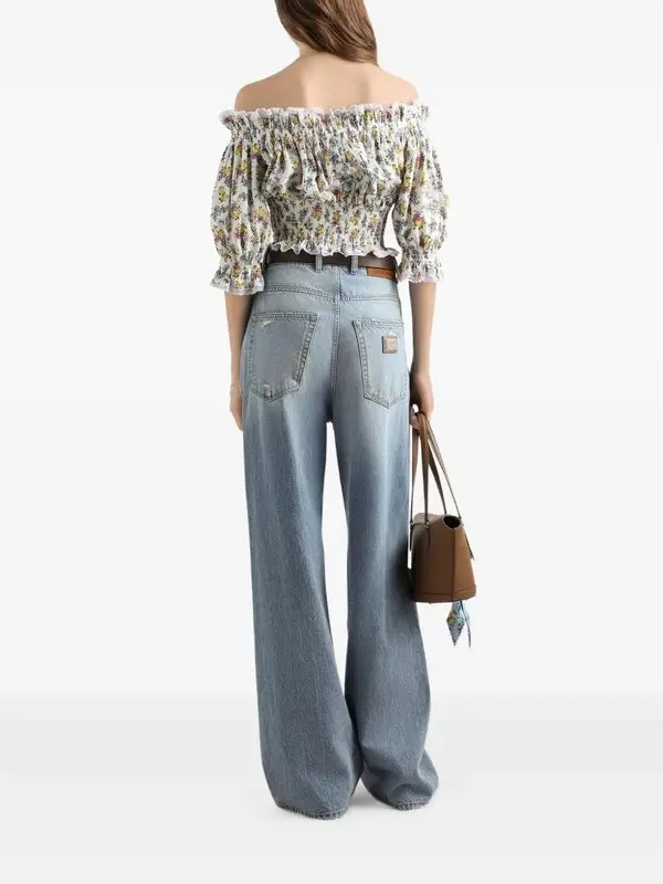 Dolce & Gabbana Off-the-shoulder Printed Cotton Top