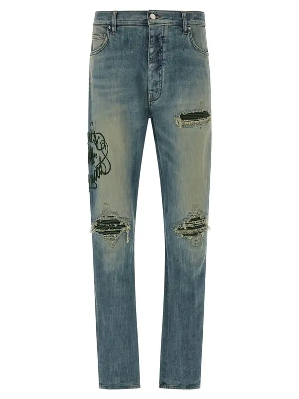 Amiri Hollywood Mx1 Distressed Stonewashed Stretch Denim Jeans - Blue