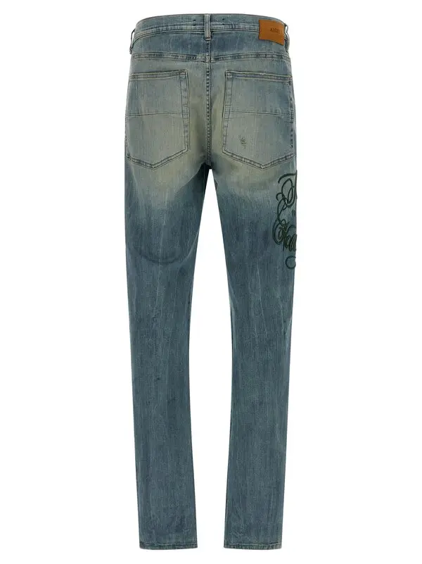 Amiri Hollywood Mx1 Distressed Stonewashed Stretch Denim Jeans - Blue