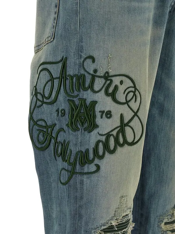 Amiri Hollywood Mx1 Distressed Stonewashed Stretch Denim Jeans - Blue