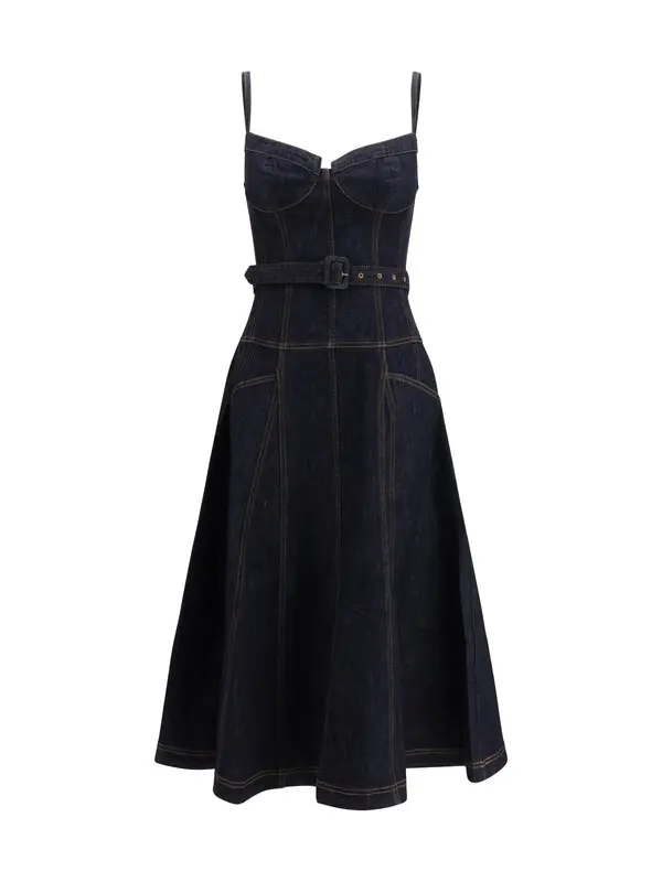 SELF-PORTRAIT Denim Flared Midi Dress