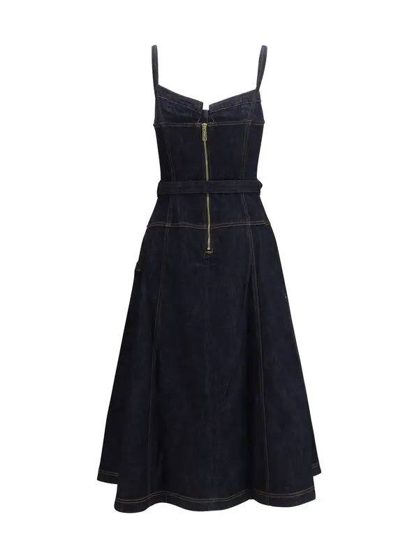 SELF-PORTRAIT Denim Flared Midi Dress