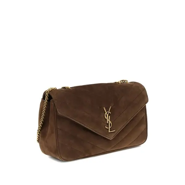 Saint Laurent Chevron Suede Shoulder Bag - Brown