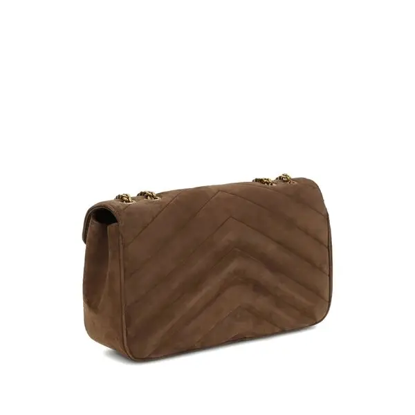 Saint Laurent Chevron Suede Shoulder Bag - Brown