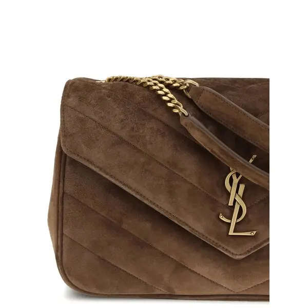 Saint Laurent Chevron Suede Shoulder Bag - Brown