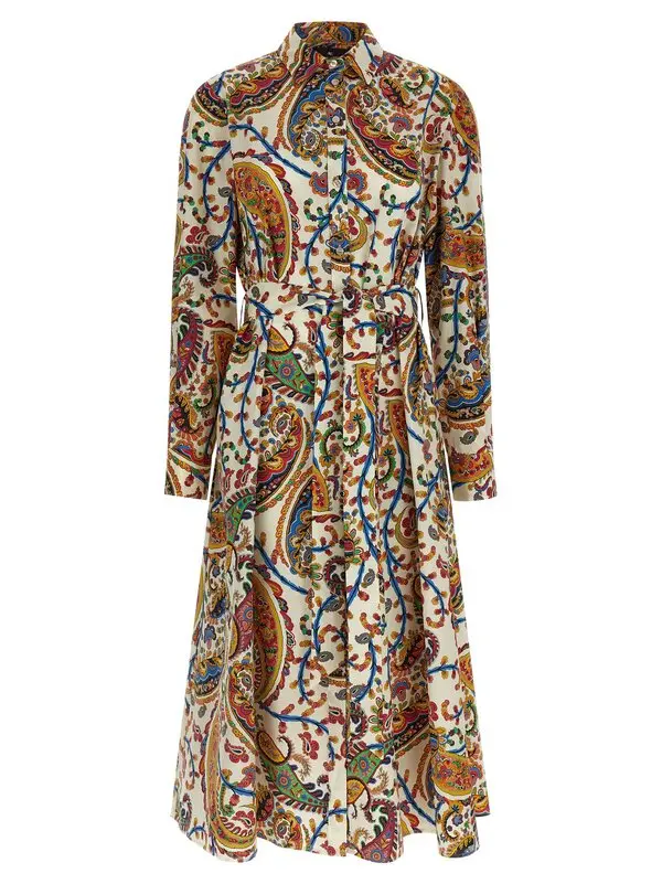 Etro Paisley Foliage Cotton Midi Dress