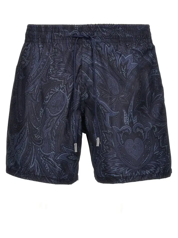 Etro Paisley Print Technical Fabric Midi Boxer Swimsuit - Blue