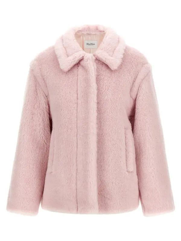 Max Mara Mxmfuggito Short Coat In Alpaca And Wool Teddy - Pink