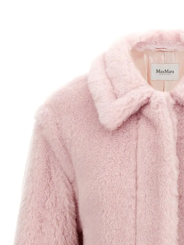 Max Mara Mxmfuggito Short Coat In Alpaca And Wool Teddy - Pink