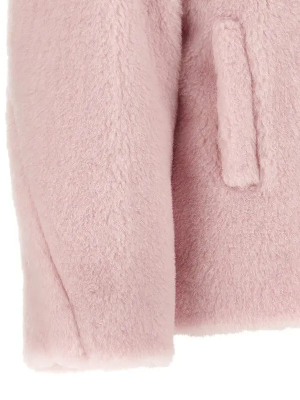 Max Mara Mxmfuggito Short Coat In Alpaca And Wool Teddy - Pink