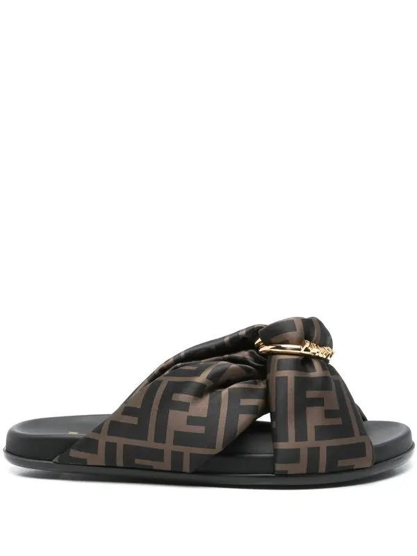 Fendi Ff" Logo Twist Slide Sandals - Multicolor