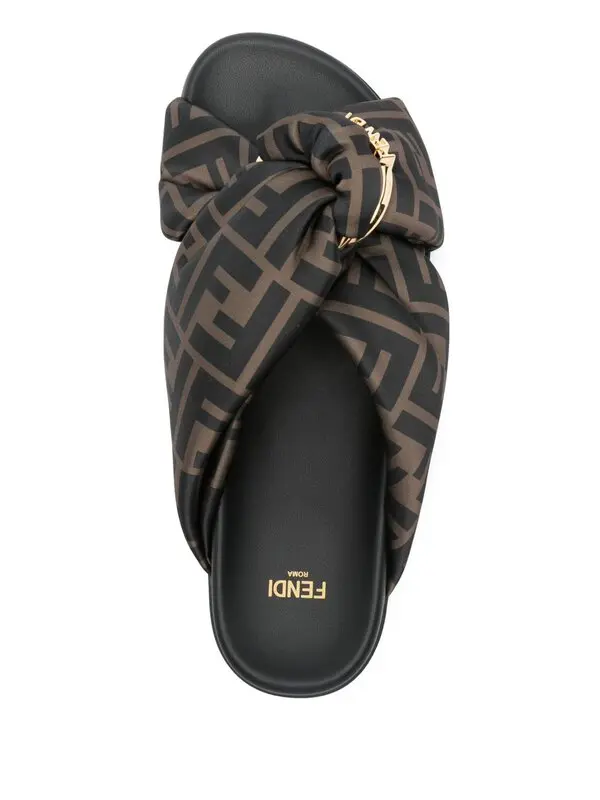 Fendi Ff" Logo Twist Slide Sandals - Multicolor