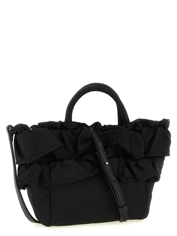 GANNI Mini Shopper Ruffle Handbag - Black