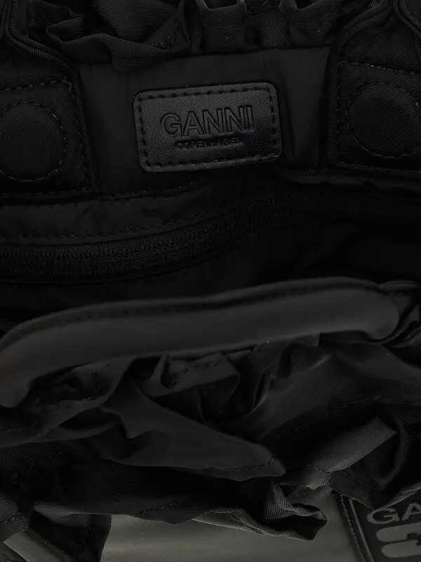 GANNI Mini Shopper Ruffle Handbag - Black