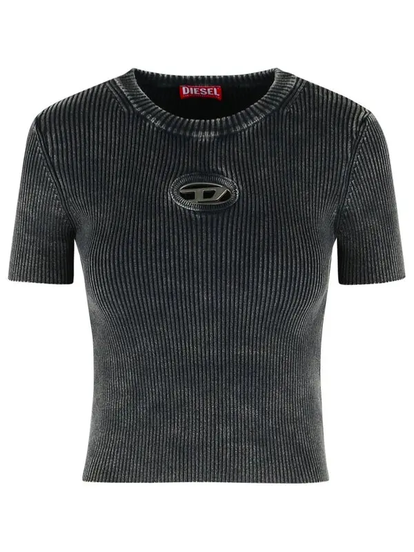 DIESEL® Ribbed Cotton T-shirt With Oval D Logo - Black
