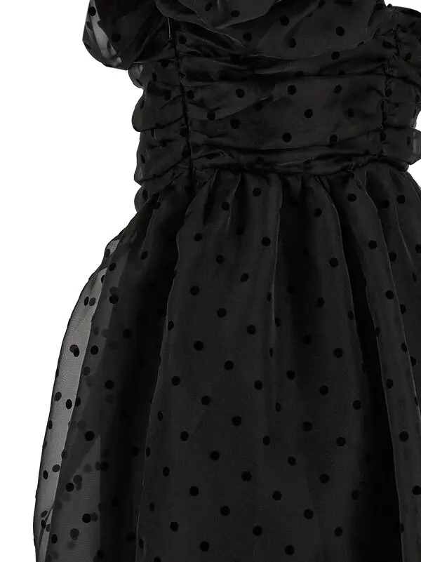 GANNI Organza Ruched Midi Dress With Polka Dot Print