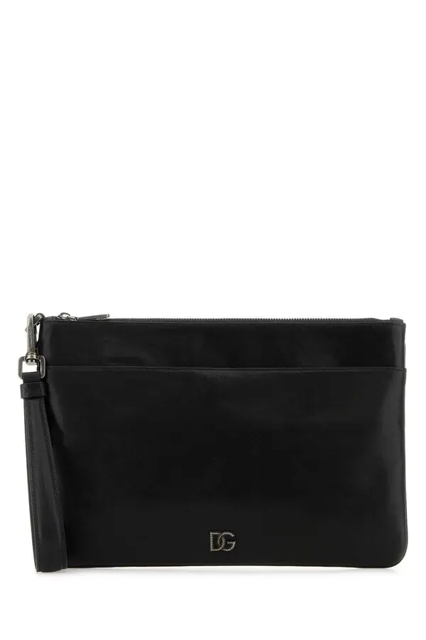 Dolce & Gabbana Leather Clutch With Dg Logo - Black