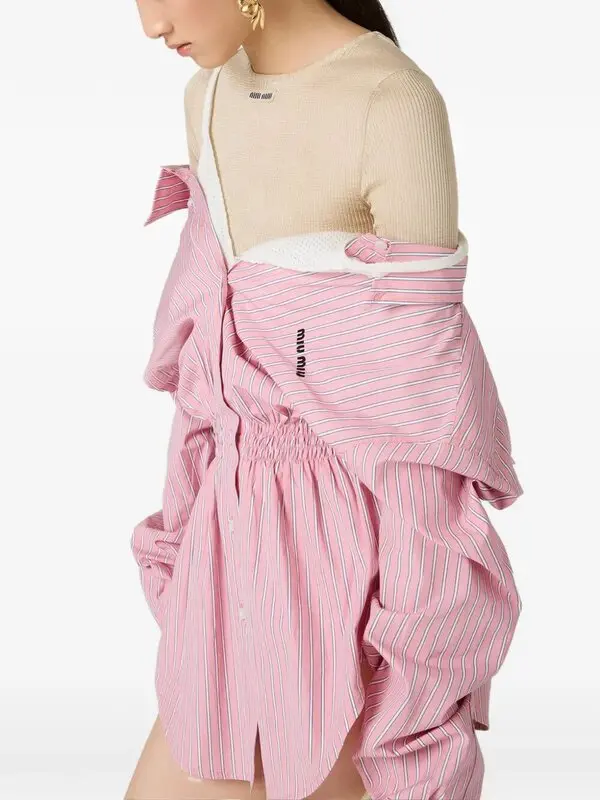 Miu Miu Elasticated Waistband Striped Shirt Mini Dress