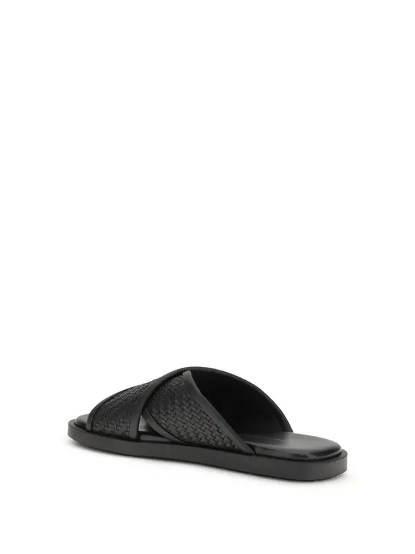 FERRAGAMO Gancini Woven Leather Sandals - Black