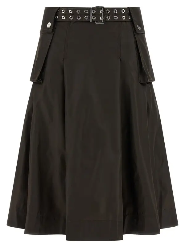 GANNI Duchesse Nylon Pleated Midi Skirt - Brown