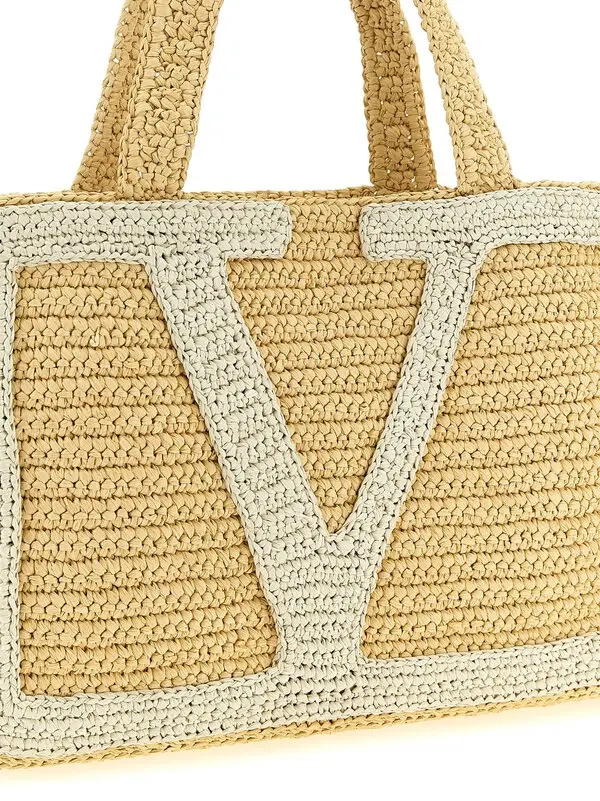 Valentino Garavani Large Viva Superstar Shopping Bag In Crochet Raffia - White