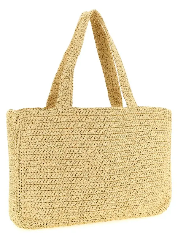 Valentino Garavani Large Viva Superstar Shopping Bag In Crochet Raffia - White