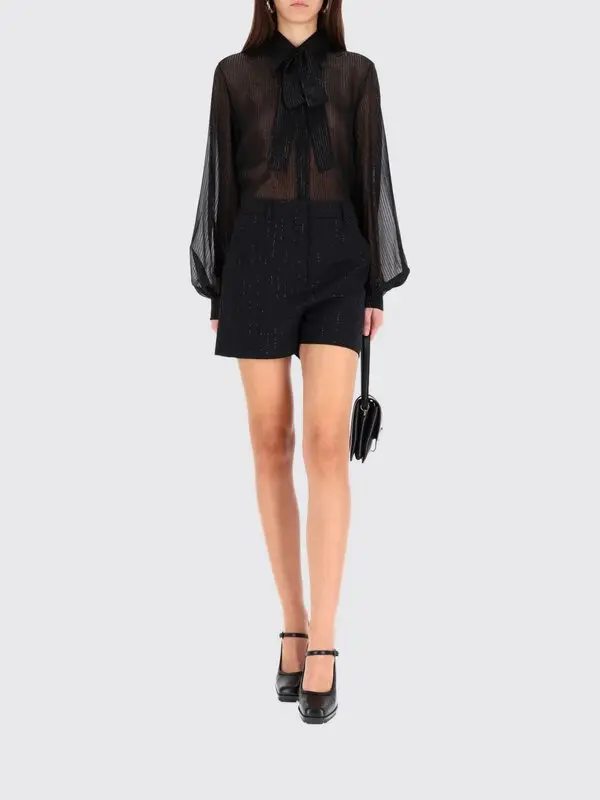 Max Mara Sheer Striped Shirt With Pussy Bow - Black