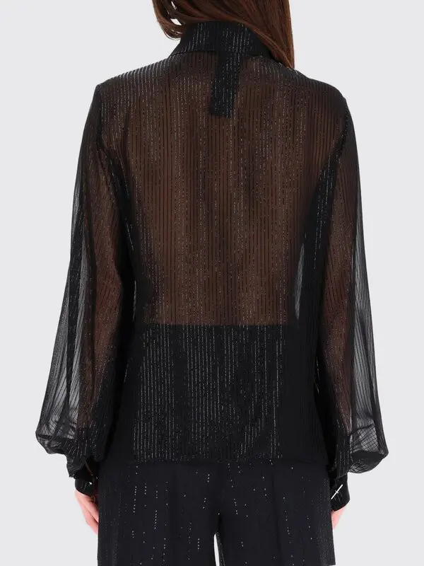 Max Mara Sheer Striped Shirt With Pussy Bow - Black