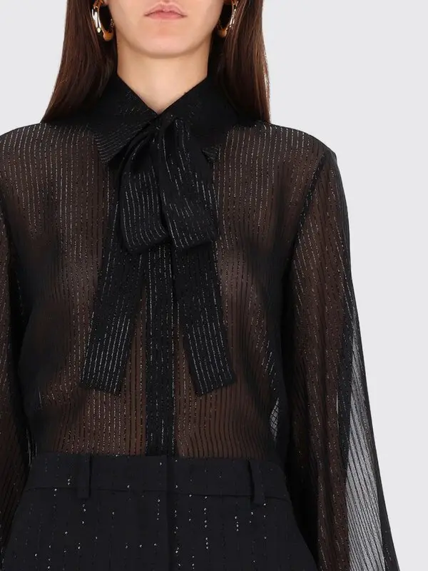Max Mara Sheer Striped Shirt With Pussy Bow - Black
