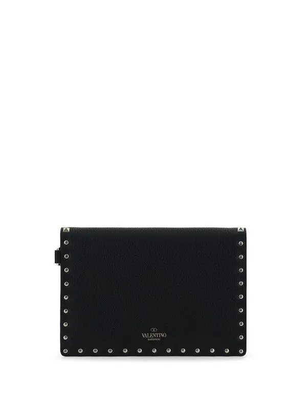 Valentino Garavani Rockstud Leather Clutch With Platinum-finish Hardware - Black