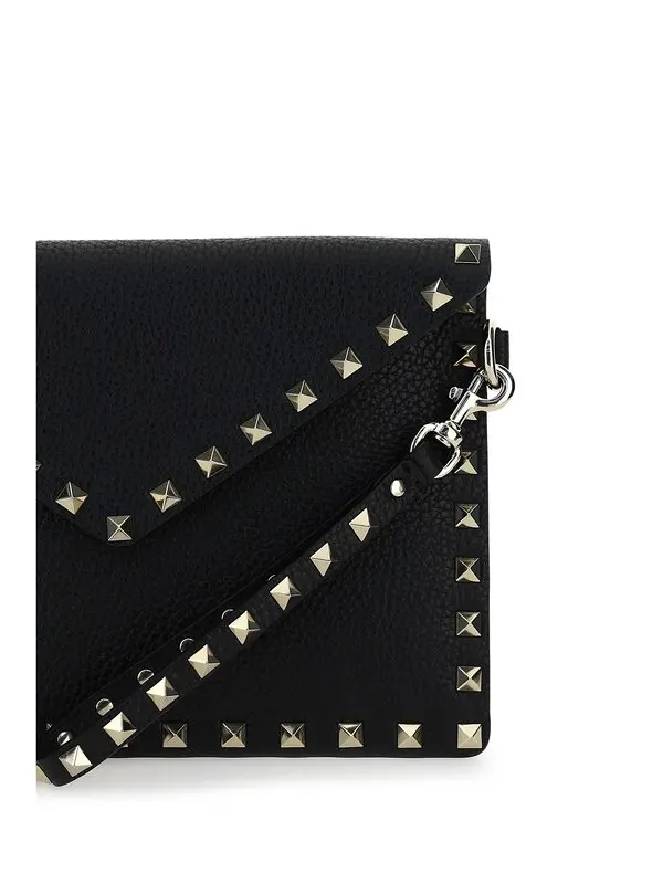 Valentino Garavani Rockstud Leather Clutch With Platinum-finish Hardware - Black