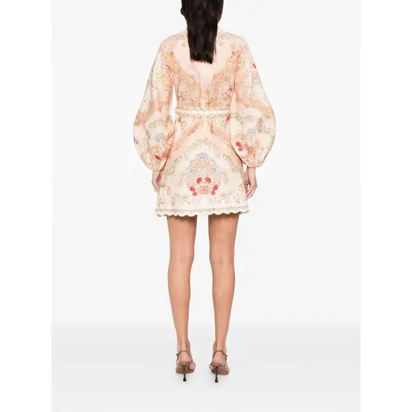 Zimmermann Floral Print High Neck Dress - Cream