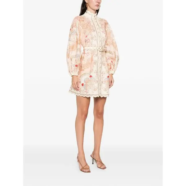 Zimmermann Floral Print High Neck Dress - Cream