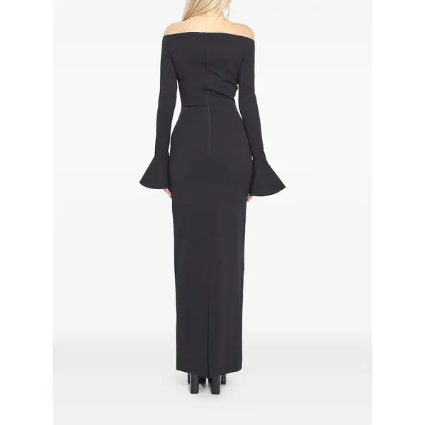 Solace London Long Sleeve Off-the-shoulder Evening Dress With Flared Cuffs