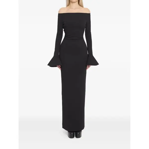Solace London Long Sleeve Off-the-shoulder Evening Dress With Flared Cuffs - Black