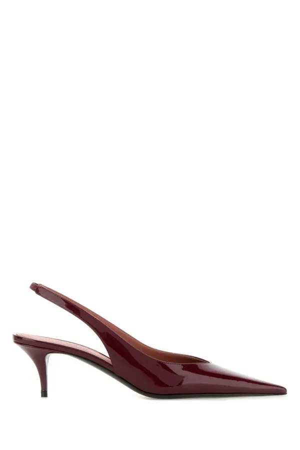 Amina Muaddi Burgundy Leather Slingback Pumps