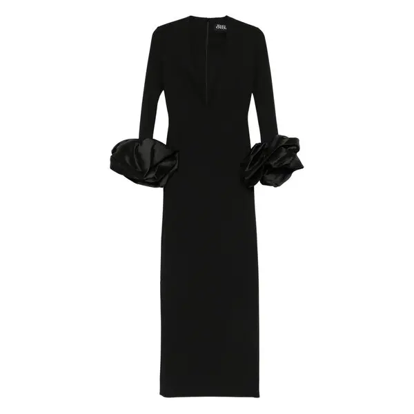 Solace London V-neck Midi Dress With Ruffled Cuffs - Black